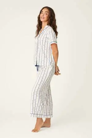 PJ Salvage Cotton Jersey Stripes & Blooms Cropped Pajama Set