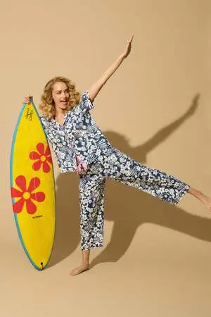 PJ Salvage Cotton Jersey Midnight Garden Cropped Pajama Set