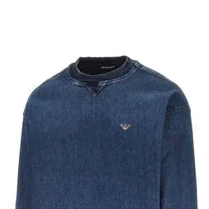 Emporio Armani Denim Crewneck Sweatshirt With Eagle Logo