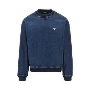 Emporio Armani Denim Crewneck Sweatshirt With Eagle Logo