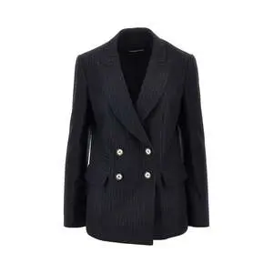 Emporio Armani Pinstriped Wool-blend Double-breasted Jacket
