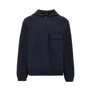 Emporio Armani Piquet Jersey Hoodie With Embroidered Eagle Logo