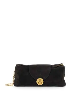 Versace Calf Leather Clutch With Turn Lock And Chain Strap - Brown