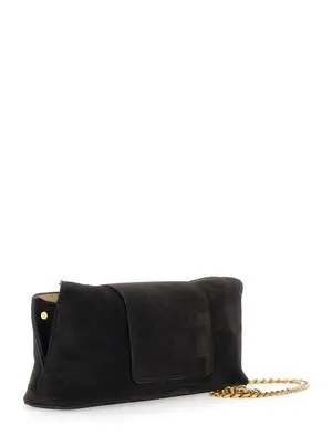 Versace Calf Leather Clutch With Turn Lock And Chain Strap - Brown