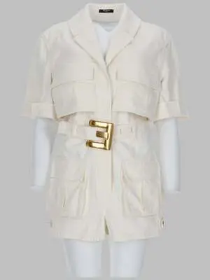 Balmain Jumpsuit Con Cintura In Denim - White