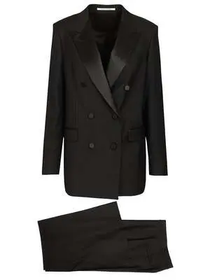 Tagliatore Double-breasted Wool Tuxedo With Wide Peak Lapels - Black