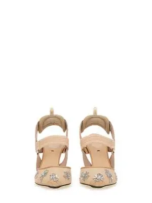 Fendi Slingback Heels With Embellished Mesh - Cream