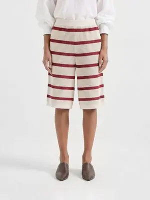 Brunello Cucinelli Striped High-waisted Crochet Cotton Bermuda Shorts