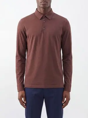 ZANONE Long-sleeved 100% Cotton Polo Shirt With Classic Collar - Brown