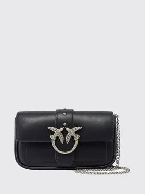 Pinko Love Bag One Mini Leather Crossbody Bag With Love Birds Logo - Black