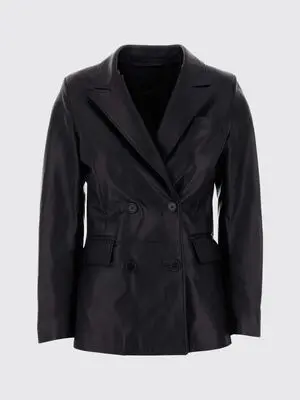 SALVATORE SANTORO Double-breasted Ovine Leather Blazer With Classic Lapels