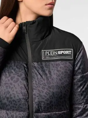 PLEIN SPORT Animal Print Nylon Short Puffer Jacket With High Collar