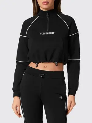 PLEIN SPORT Cropped Zip-up Jersey Sweatshirt With Funnel Neck - Black