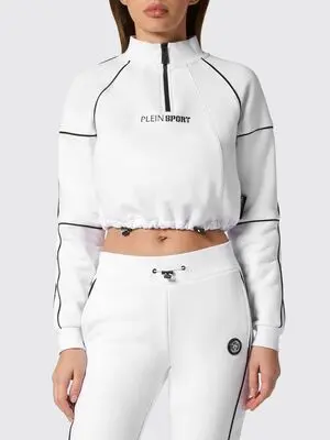 PLEIN SPORT Cropped Zip-up Jersey Sweatshirt With Funnel Neck White