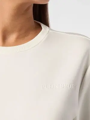 PLEIN SPORT Cropped Crew-neck Jersey Sweatshirt With Tone-on-tone Logo