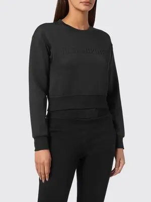 PLEIN SPORT Cropped Crew-neck Sweatshirt In Jersey With Elasticated Cuffs - Black