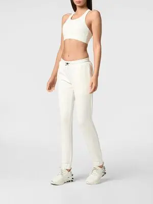 PLEIN SPORT Jersey Jogger Trousers With Drawstring And Contrasting Logo - White