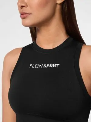 PLEIN SPORT Cropped Slim Fit Jersey Sports Top With Contrasting Logo