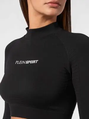 PLEIN SPORT Cropped Long Sleeve Jersey Sports Top With Logo