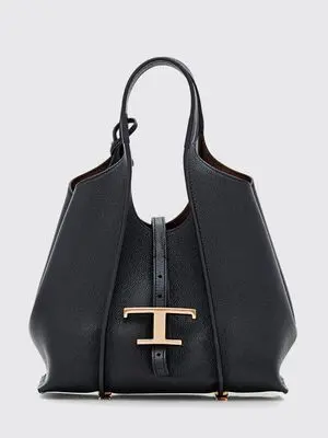TOD'S Grained Calf Leather Shoulder Bag With Metal Logo - Black