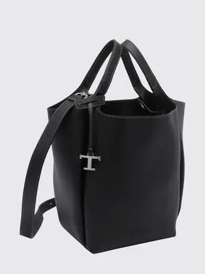 TOD'S Hammered Leather Bucket Bag With Double Handle And Charm - Black