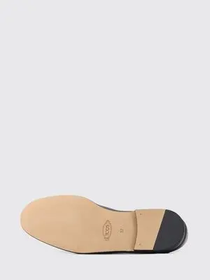 TOD'S Flat Smooth Leather Loafers With Metallic Logo
