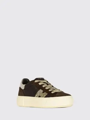 Hogan Crosswind Sneakers With Glitter Logo And Platform Sole - Brown