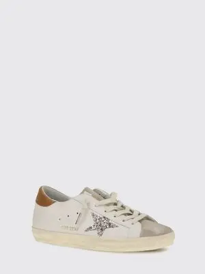 GOLDEN GOOSE Super-star Distressed Leather Sneakers With Glitter Logo