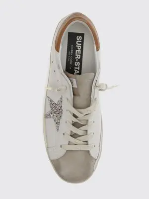 GOLDEN GOOSE Super-star Distressed Leather Sneakers With Glitter Logo