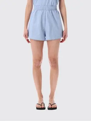 American Vintage High-waisted Cotton Shorts With Elasticated Waist - Blue