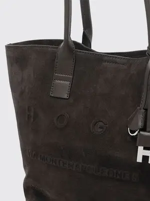 Hogan Address Suede Tote Bag With Charm And Removable Pouch - Brown