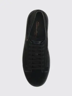 Santoni Low-top Suede Calfskin Sneakers With Embossed Logo