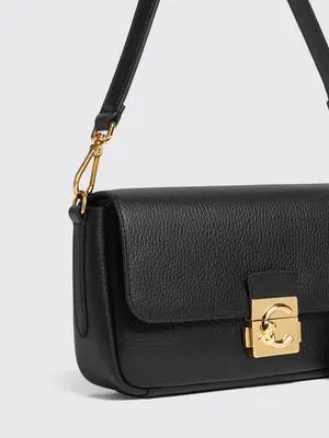 COCCINELLE C-me Lock Hammered Leather Shoulder Bag - Black