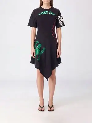 MARINE SERRE Asymmetric Crescent Moon Print Cotton Midi Dress - Black