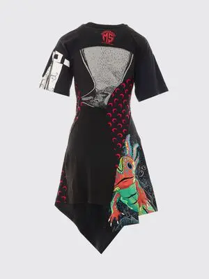 MARINE SERRE Asymmetric Crescent Moon Print Cotton Midi Dress