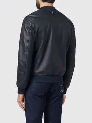 BILLIONAIRE Crocodile And Nappa Leather Bomber Jacket With Crest Logo - Blue