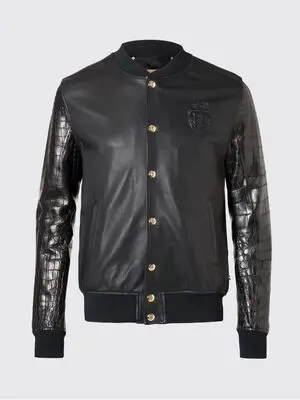BILLIONAIRE Crocodile And Nappa Leather Bomber Jacket With Snap Buttons