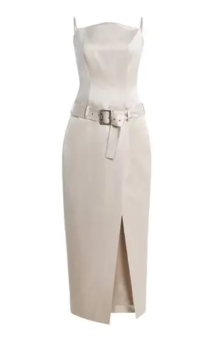 WIEDERHOEFT Wiederhoeft Julie Belted Cotton-Silk Satin Midi Dress