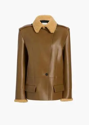 Khaite Marlotte Double-breasted Lambskin Coat With Shearling Trim