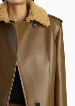 Khaite Marlotte Double-breasted Lambskin Coat With Shearling Trim