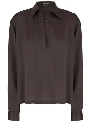 TOM FORD Silk Satin Polo - Brown