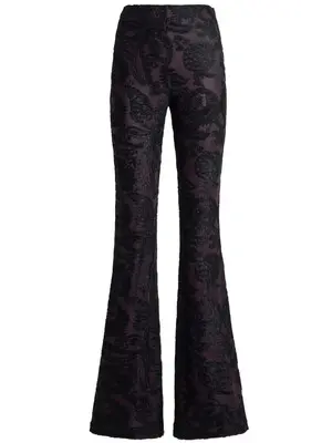 Etro Flared Velvet Jacquard Pants With Paisley Foliage Pattern - Black