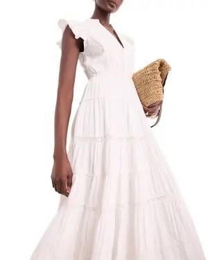 Mint Velvet Cotton Tiered Maxi Dress With Crochet Detailing