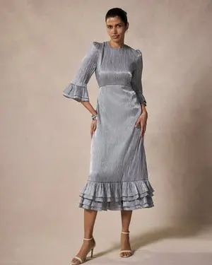 Mint Velvet Metallic Ruffle Sleeve Midi Dress