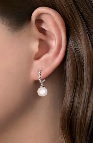 GABRIEL & CO. Beaded Pearl Drop Huggie Hoop Earrings