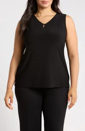 Anne Klein Pleat Neck Button Keyhole Top - Anne Black