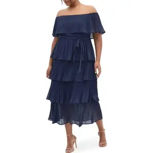 City Chic Pleated Tiered Maxi Dress