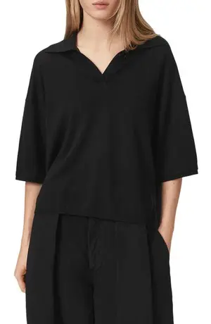 ALLSAINTS Bern Merino Wool Polo Shirt - Black