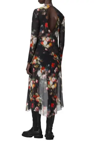 ALLSAINTS Gracie Floral Mesh Long Sleeve Midi Dress