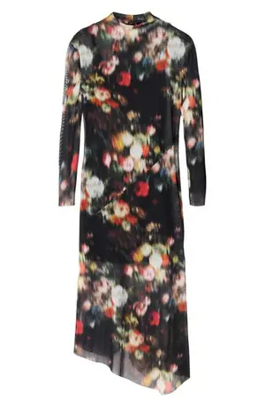 ALLSAINTS Gracie Floral Mesh Long Sleeve Midi Dress